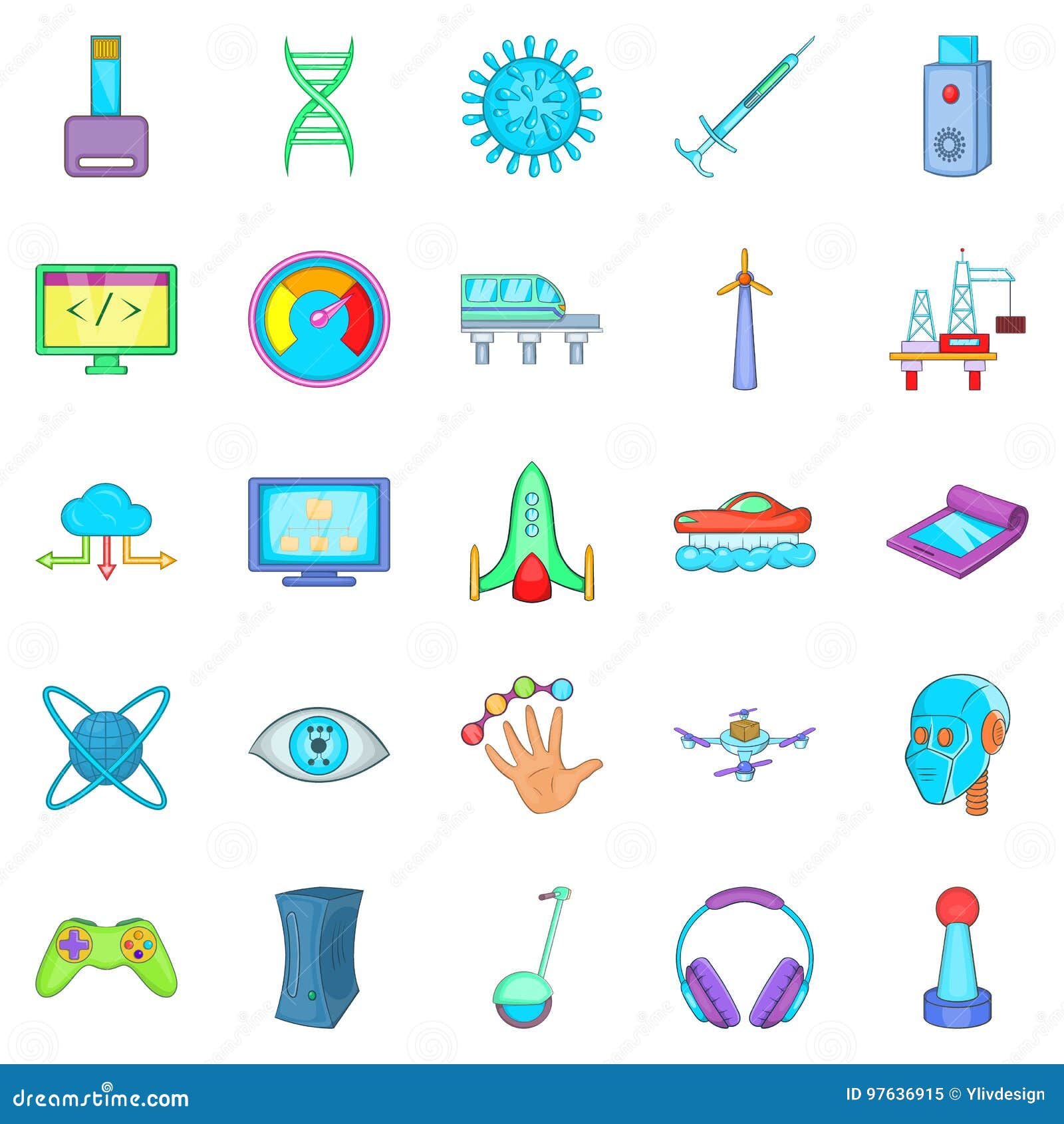 High Tech Industry Icons Set, Cartoon Style Stock Vector - Illustration ...