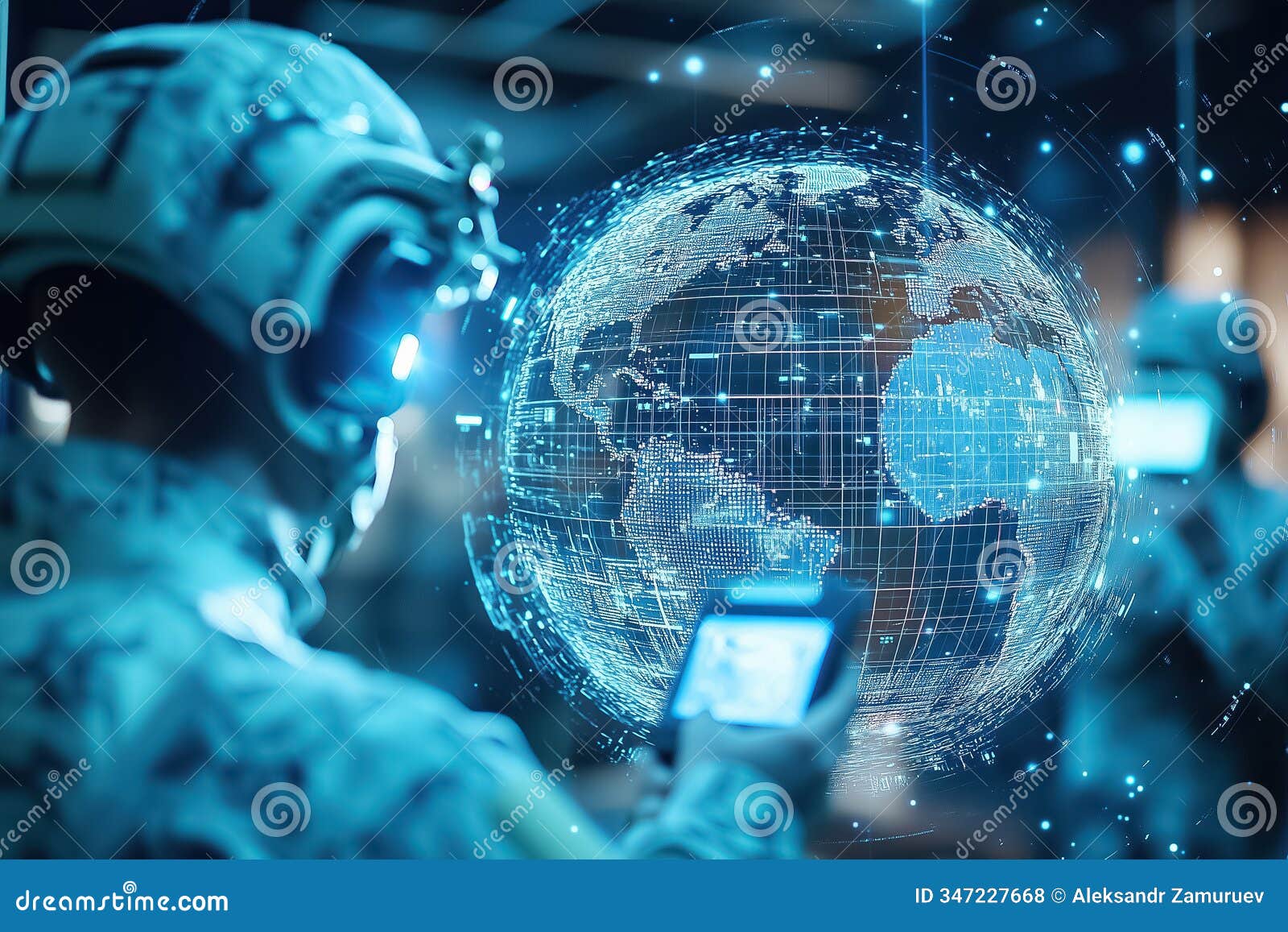 High-tech Interaction with a Hyper-realistic Digital Earth Grid Shows ...