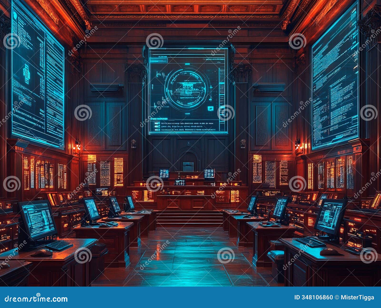 High-tech Interior Scene, Possibly a Command Center or Control Room ...