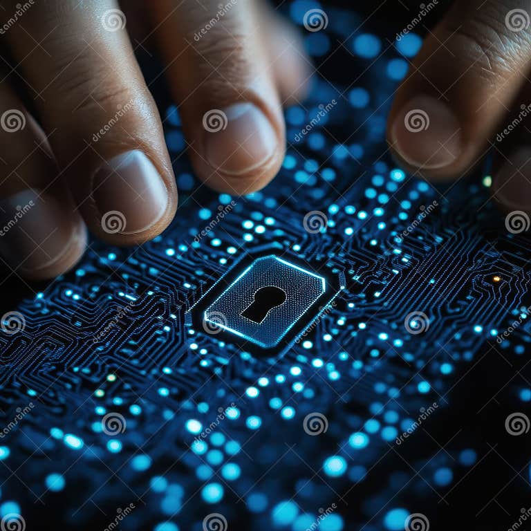 High-Tech Keypad Interaction with Circuit Board Patterns Stock ...