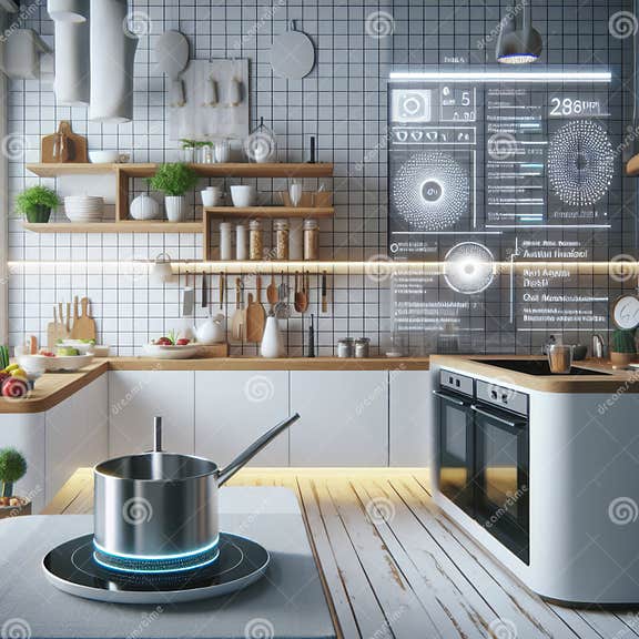 High-Tech Kitchen with Interactive Cooking Interface Stock Image ...