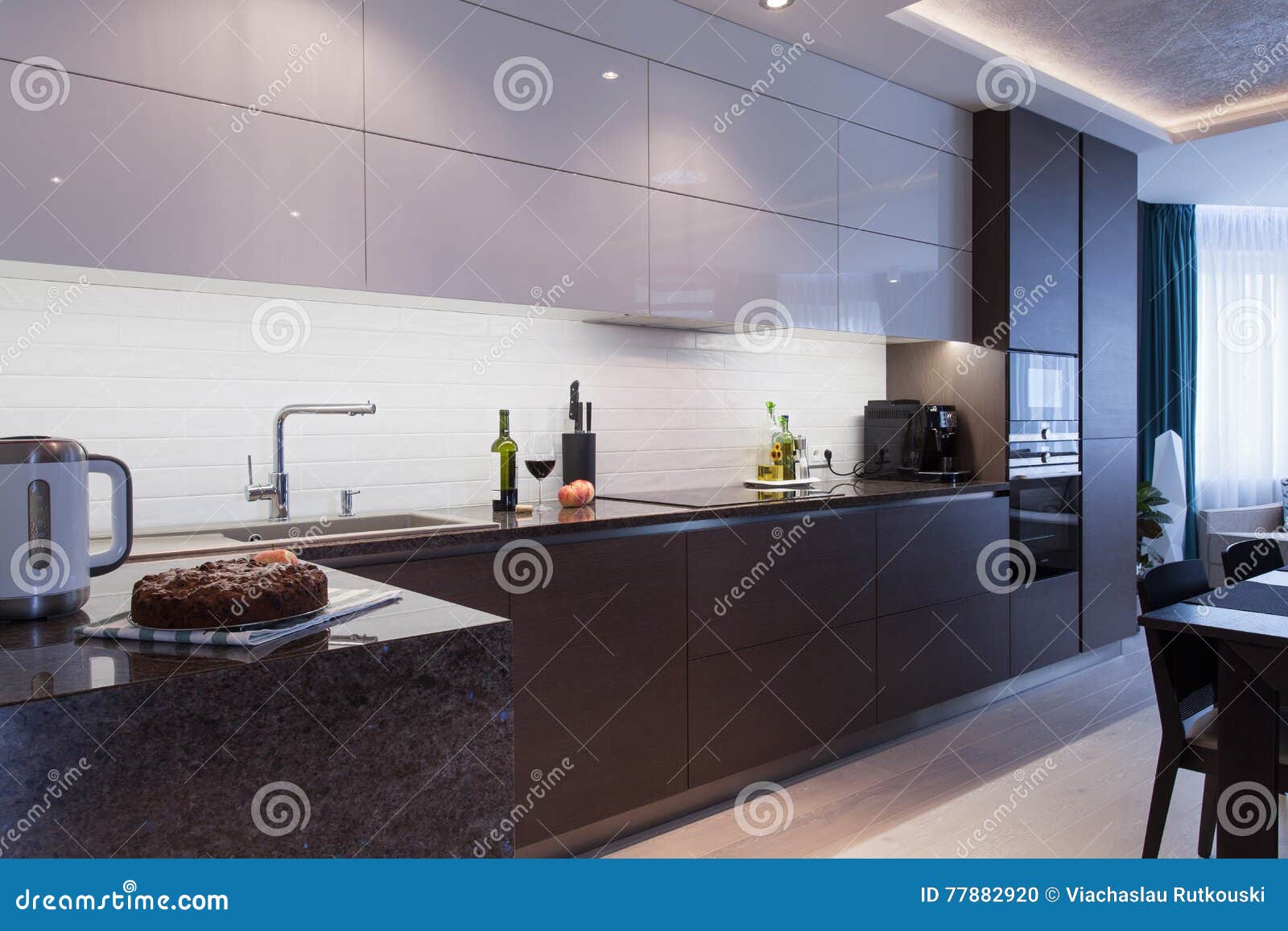 High tech kitchen stock photo. Image of wood, flat, apartment - 77882920