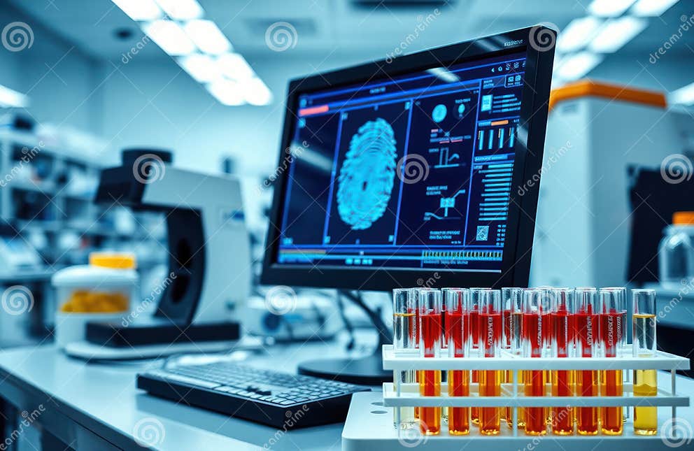 High-tech Lab Environment Shows Advanced Forensic Tools. Fingerprint ...