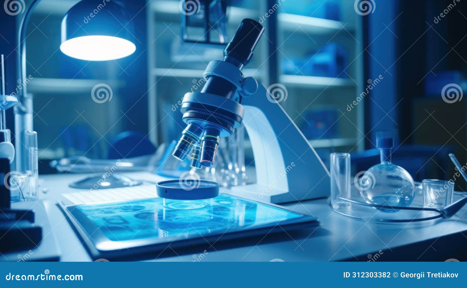 Modern Laboratory with Microscope and Scientific Equipment Cold Light ...