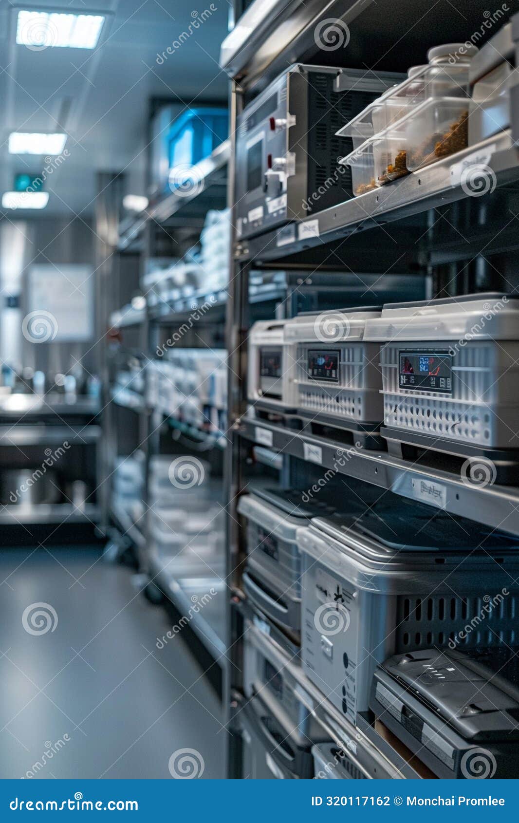 High-tech Lab with Temperature-controlled Silver Equipment, Stacked ...