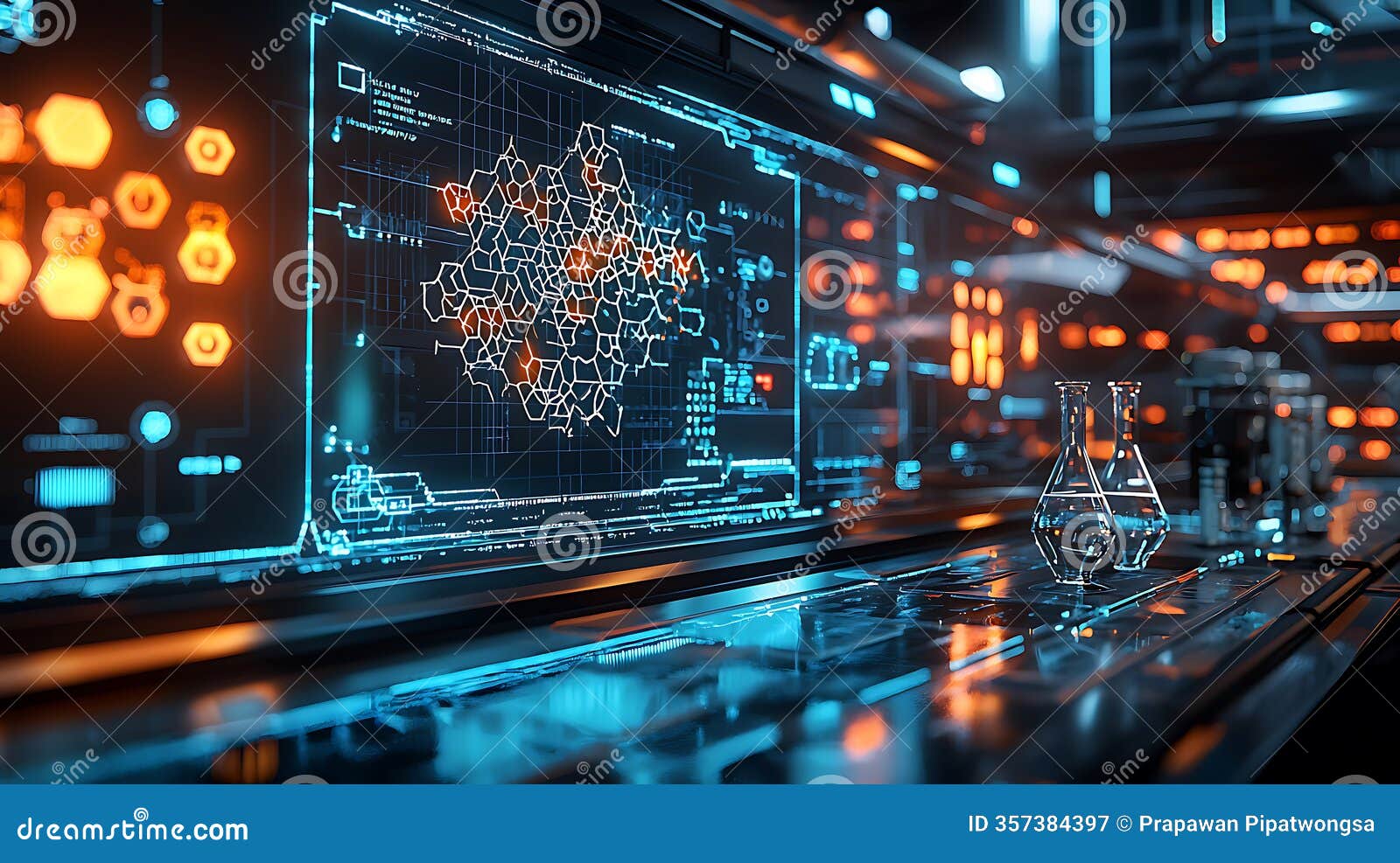 High Tech Laboratory with Chemical Structures Displayed on Screens ...