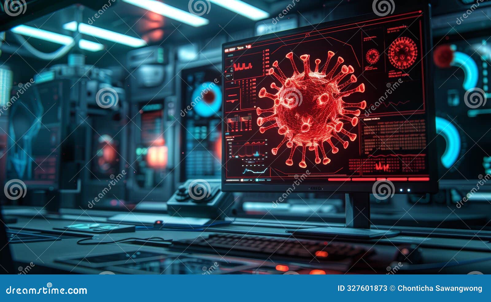 High-tech Laboratory Computer Screen Showing Virus Analysis with High ...