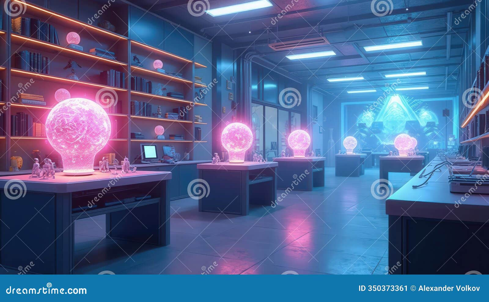 This High-tech Laboratory Contains Multiple Bright, Glowing Orbs, with ...