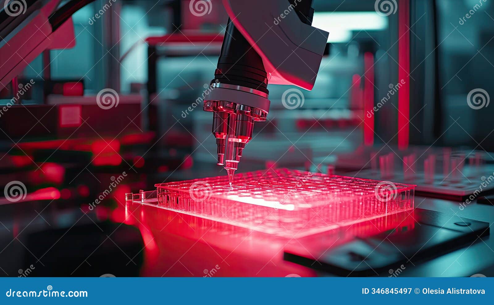 A High-tech Laboratory Environment Showcases a Robotic Arm Delicately ...