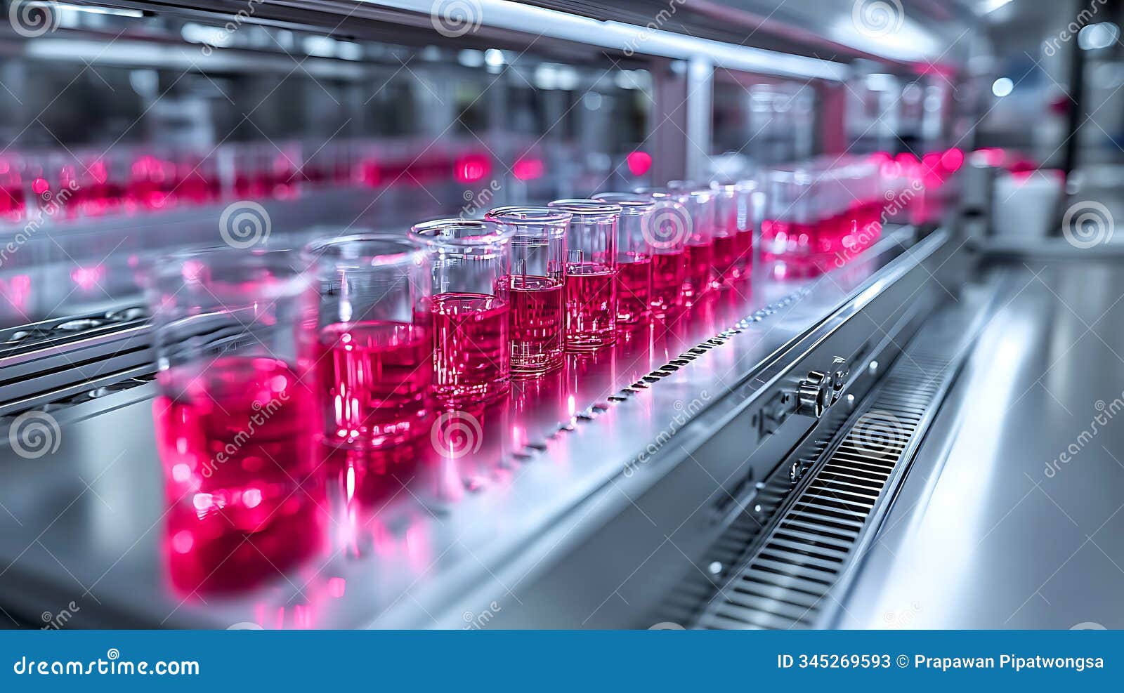High Tech Laboratory with Glass Beakers Filled with Red Liquid ...