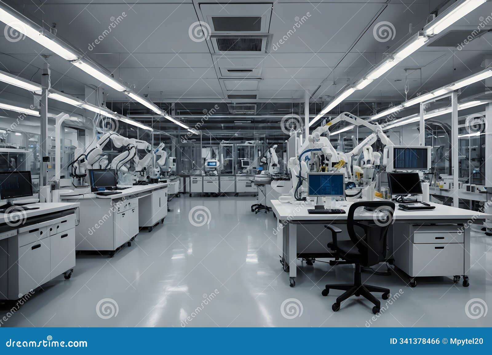 High-Tech Laboratory with Robotic Arms Stock Illustration - Illustration of ventilation, broad ...