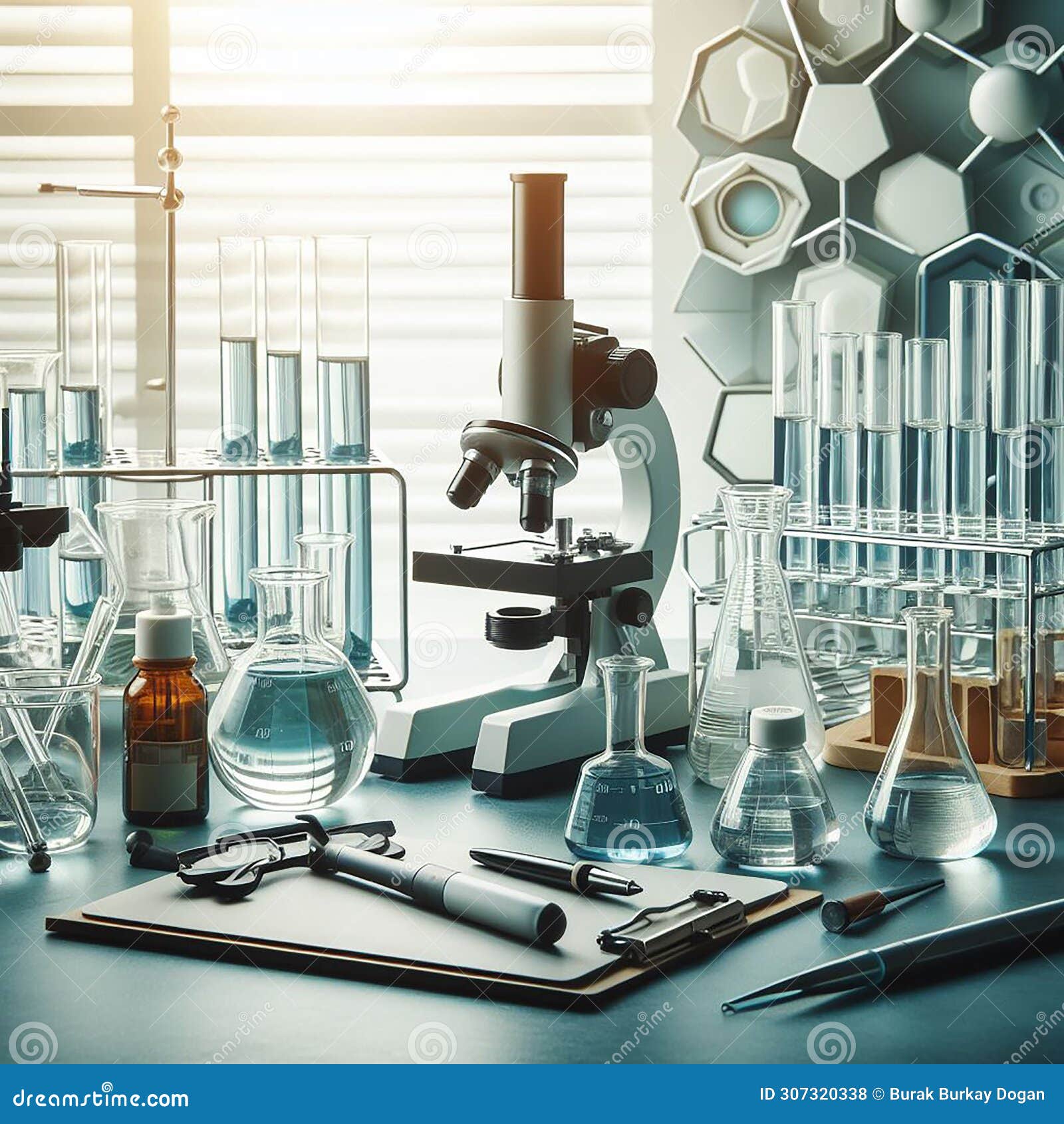 High Tech Laboratory and Technicians are Working with Microscope, Cup ...