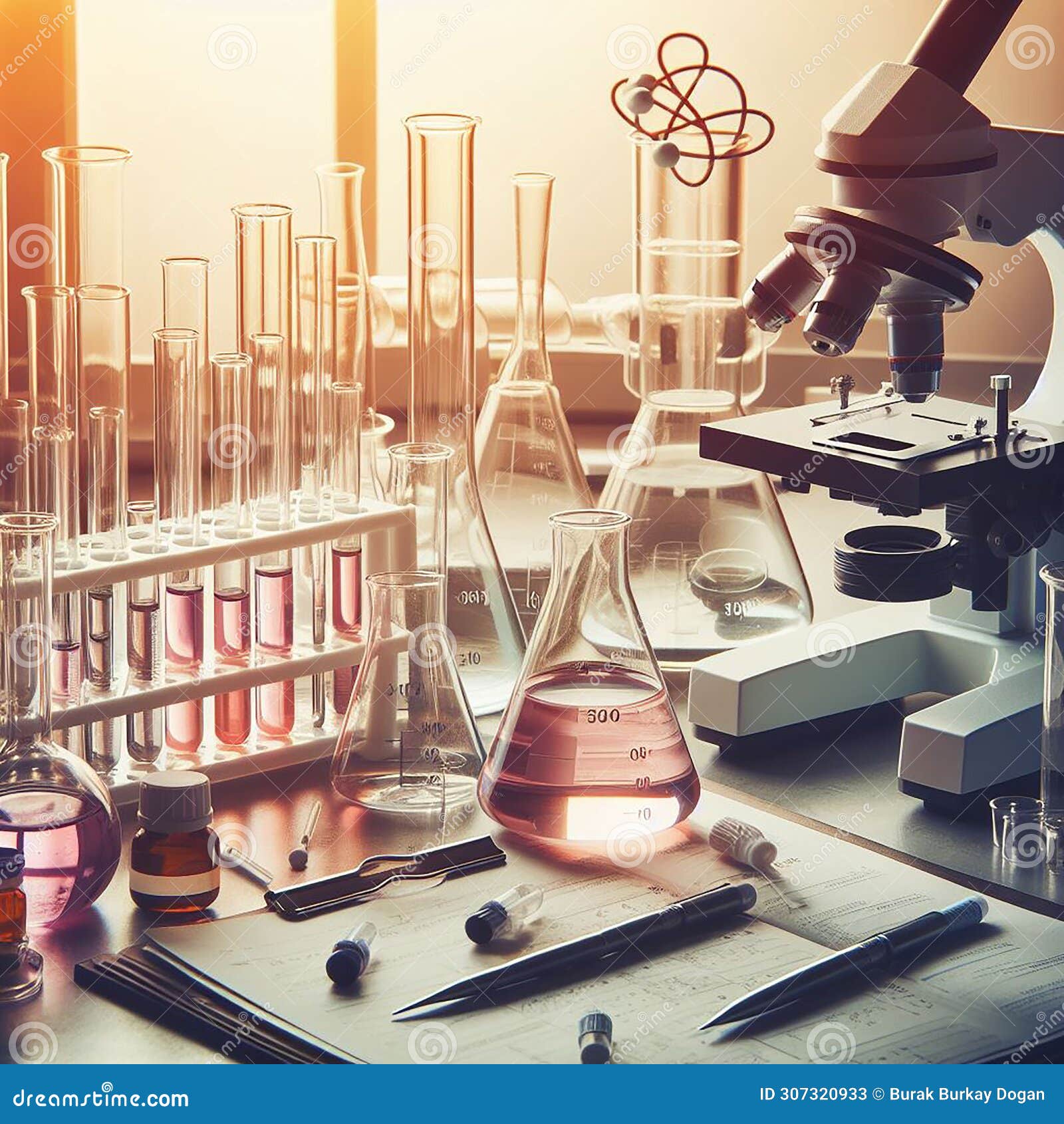 High Tech Laboratory and Technicians are Working with Microscope, Cup ...