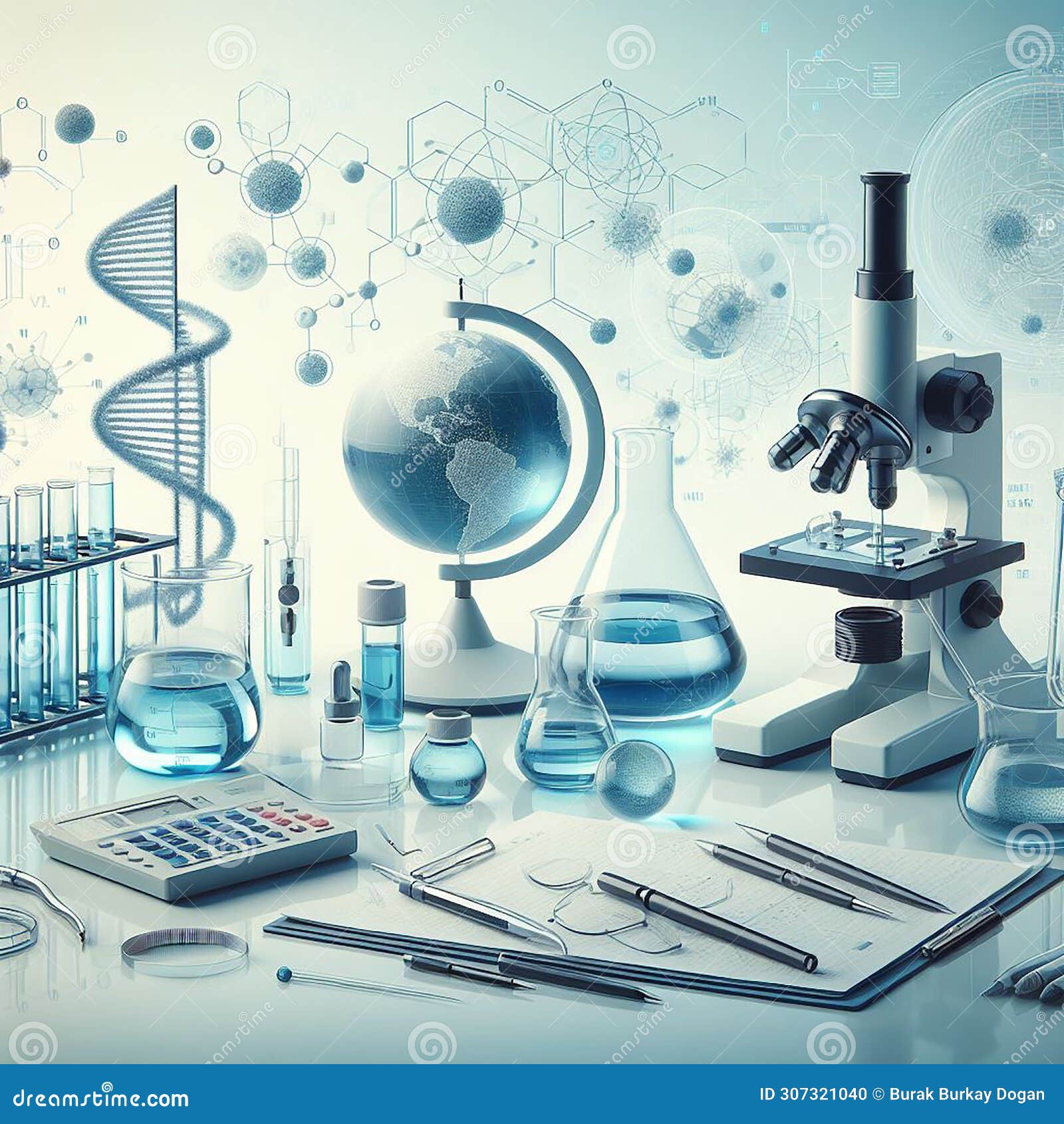 High Tech Laboratory and Technicians are Working with Microscope, Cup ...