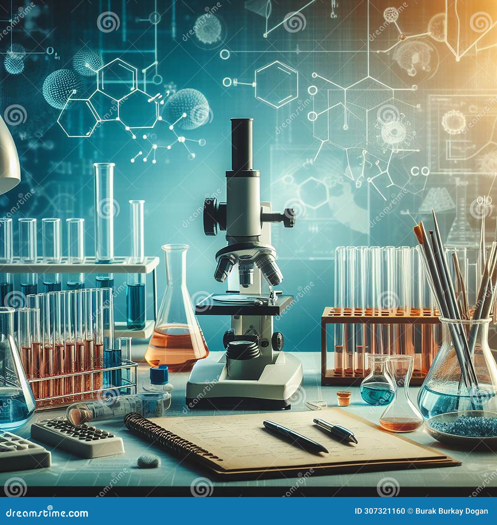 High Tech Laboratory and Technicians are Working with Microscope, Cup ...