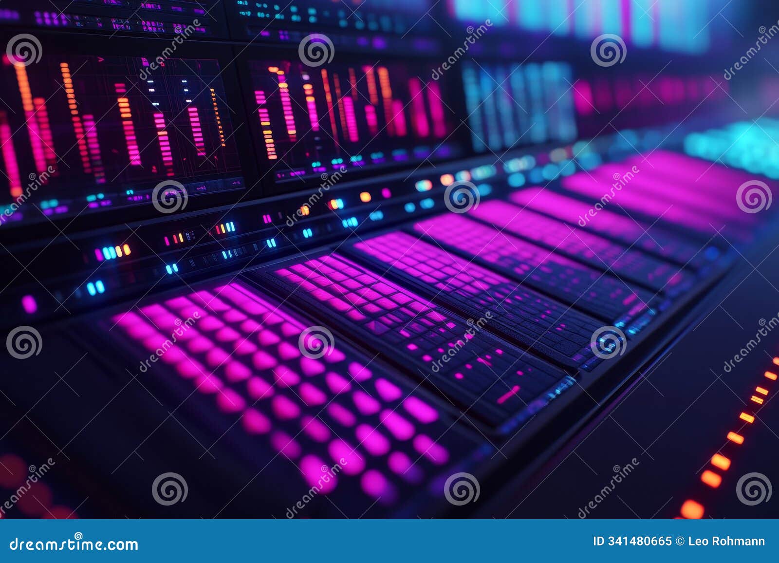 High Tech LED Lit Server Room with Futuristic Data Panels and Colorful ...