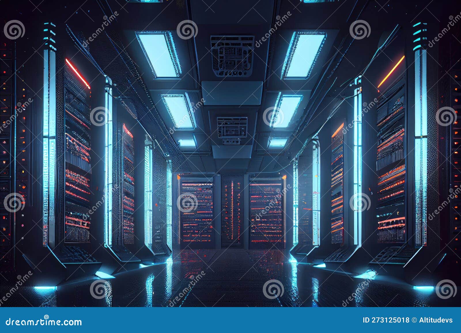 High-tech Library Data Center, with Advanced Computing and Networking Systems, and Futuristic ...
