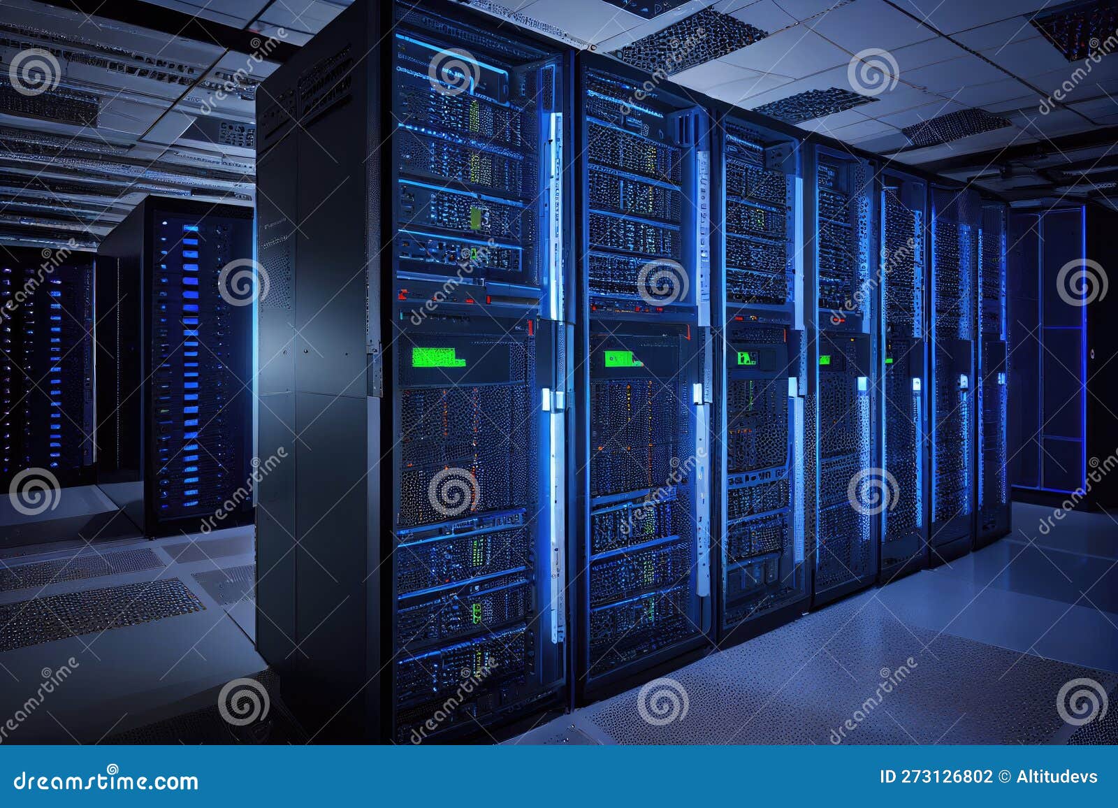 High-tech Library Data Center, Filled with Servers and Other High-tech ...