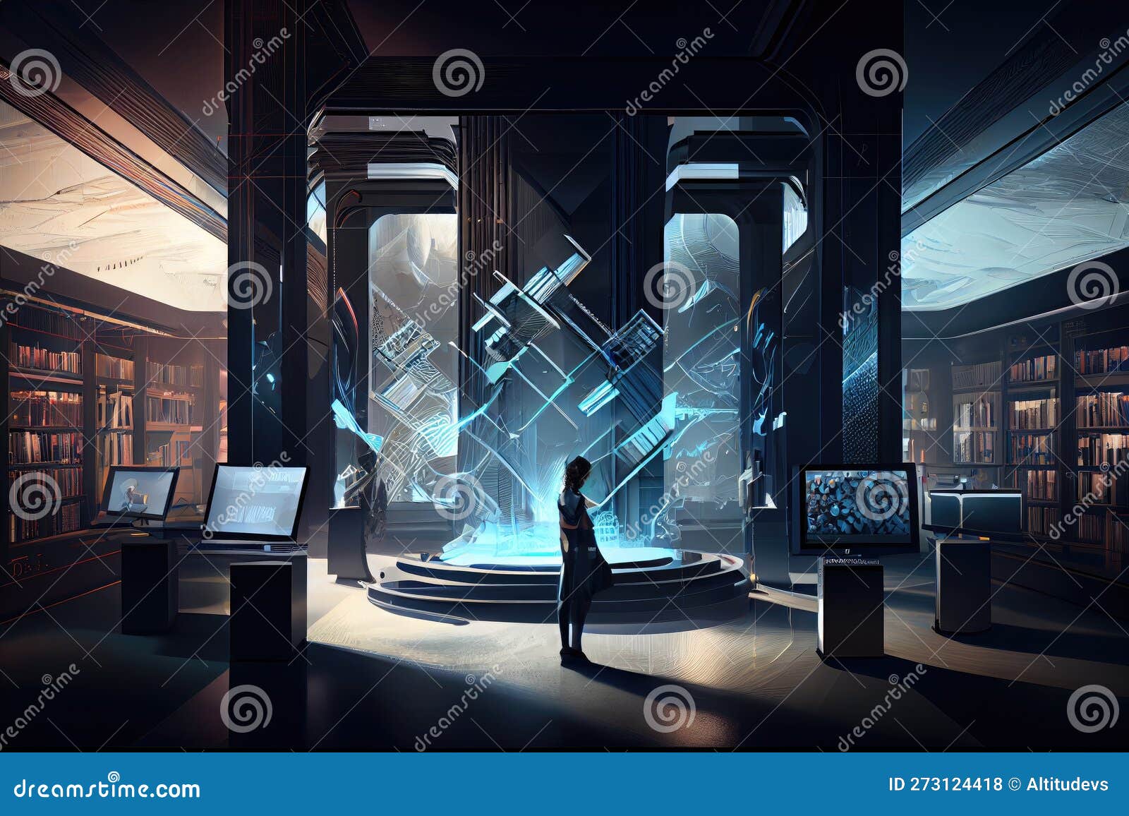 High-tech Library with Holographic Interface, Touch Screens, and 3d ...