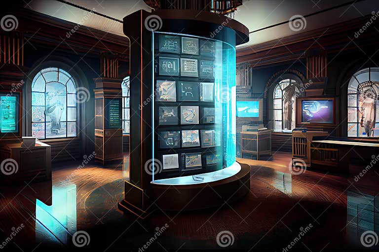 High-tech Library with Holographic Interface, Touch Screens, and 3d ...