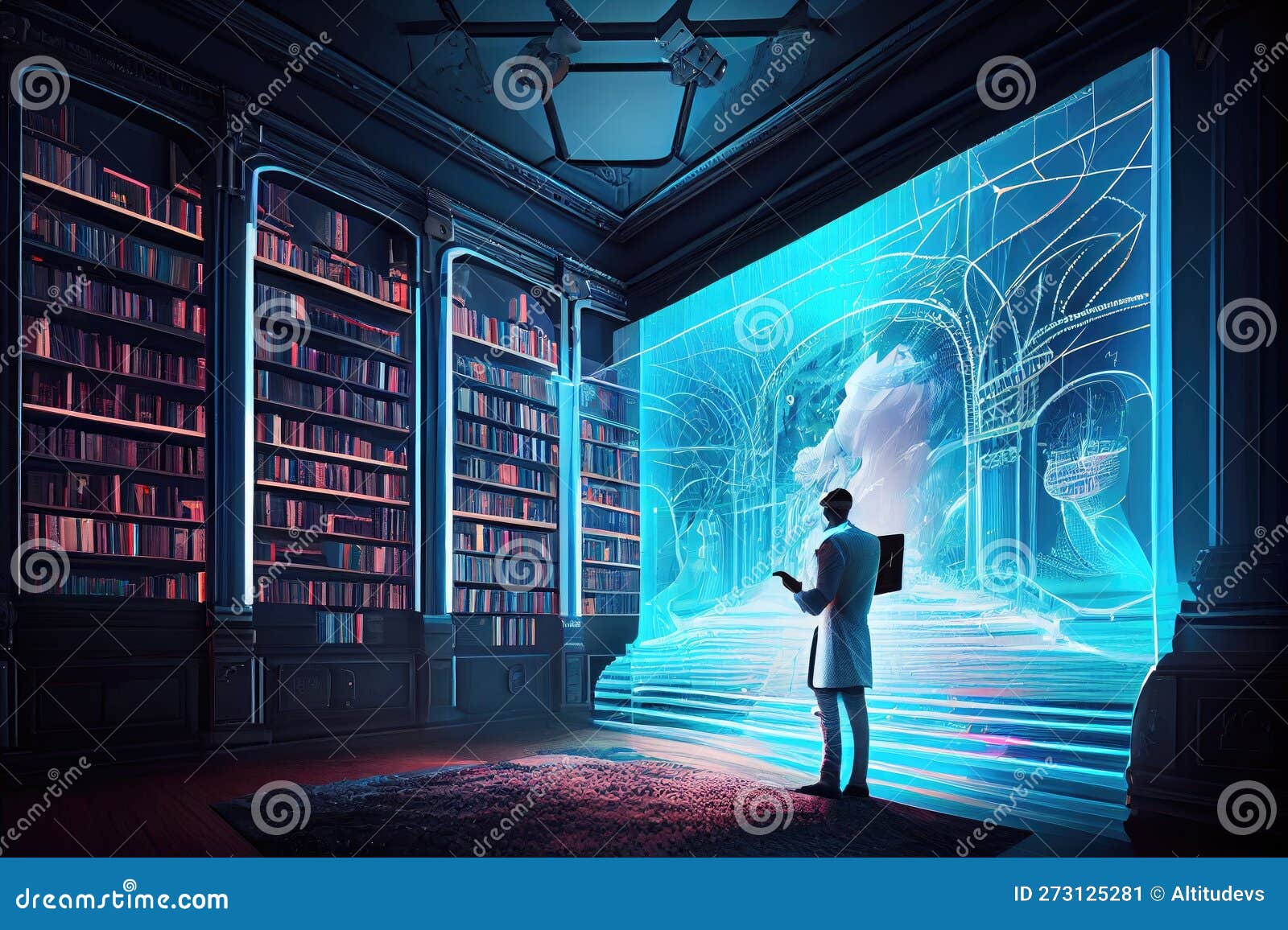 High-tech Library with Interactive Holographic Displays and Virtual ...