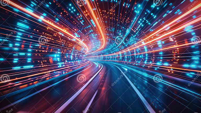 High-tech Light Trails with Blue and Orange Lights Creating an Abstract ...