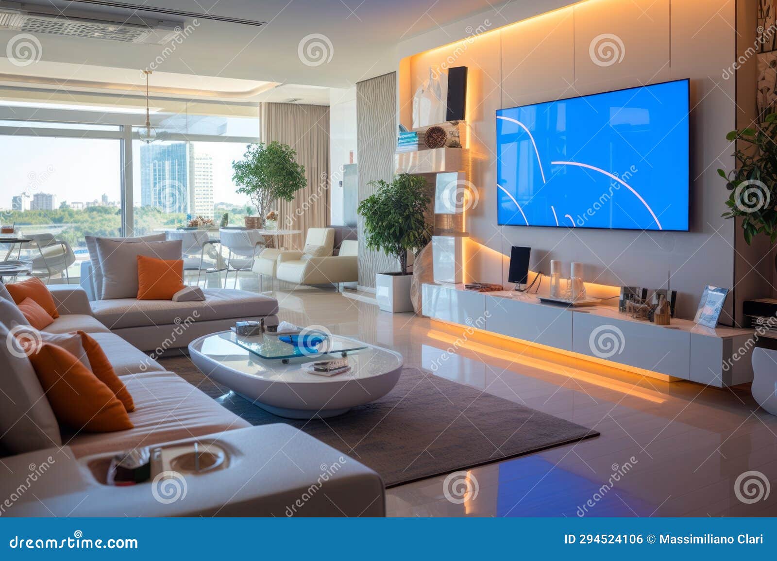 A High-tech Living Room with Integrated Security and Smart Home Devices ...