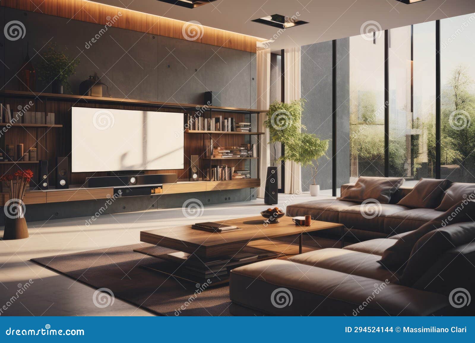 A High-tech Living Room with Integrated Security and Smart Home Devices ...