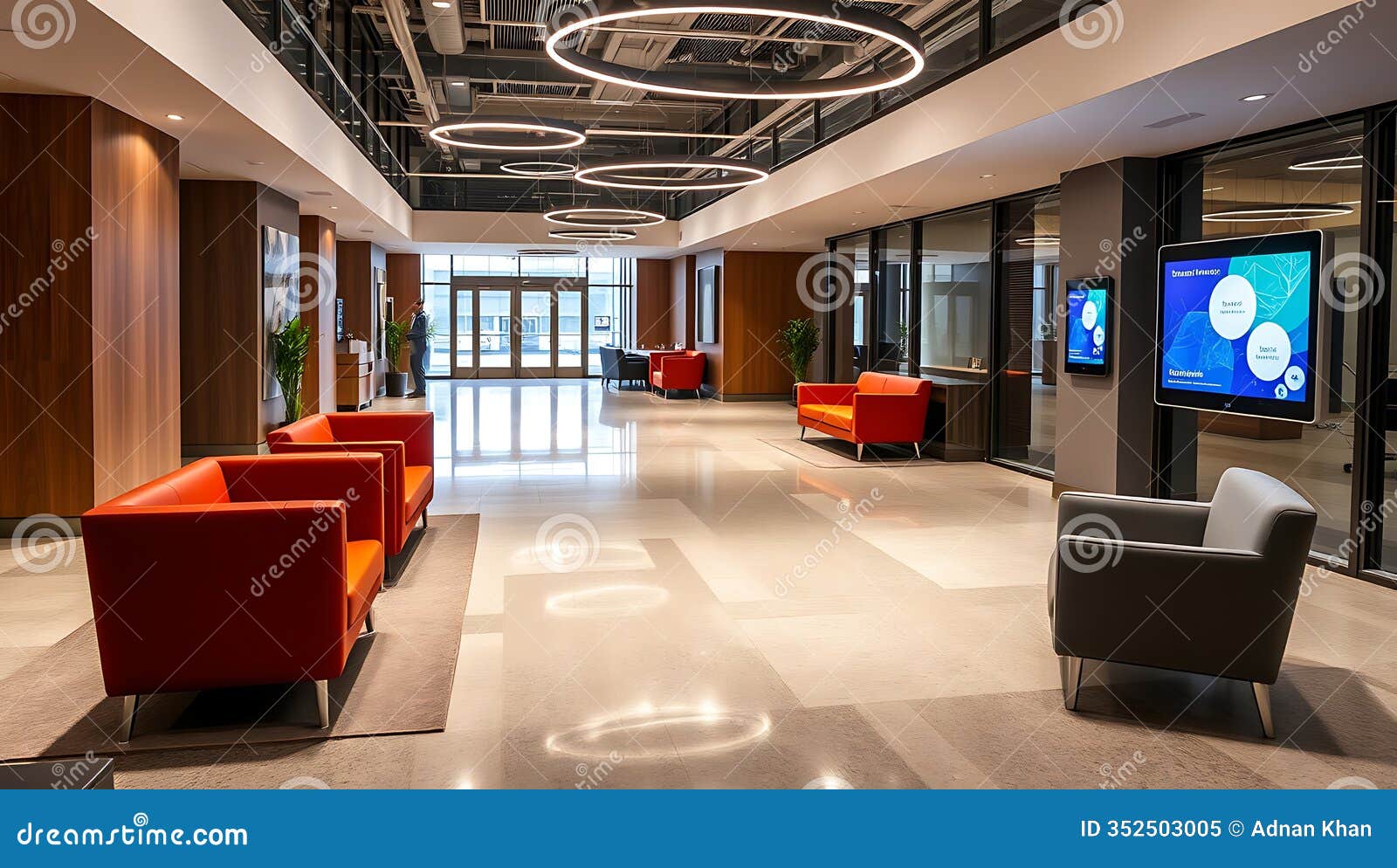 A High Tech Lobby with Modular Seating Charging Stations and ...