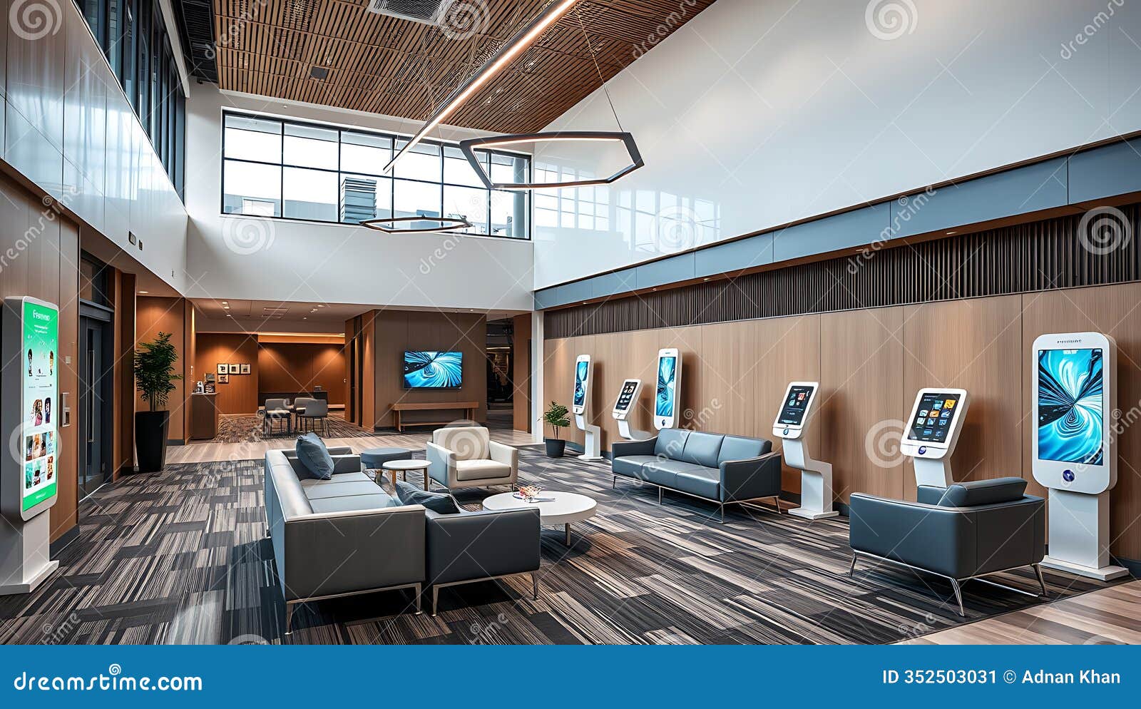 A High Tech Lobby With Modular Seating Charging Stations And ...