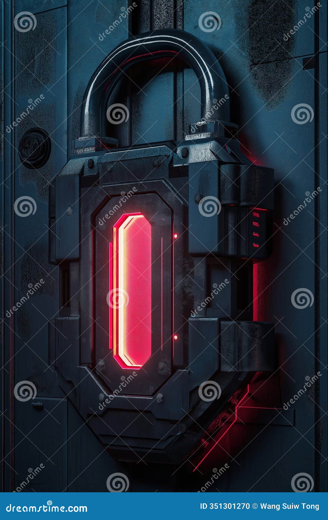 Futuristic Lock Design with Neon Light on a Metallic Surface Stock ...