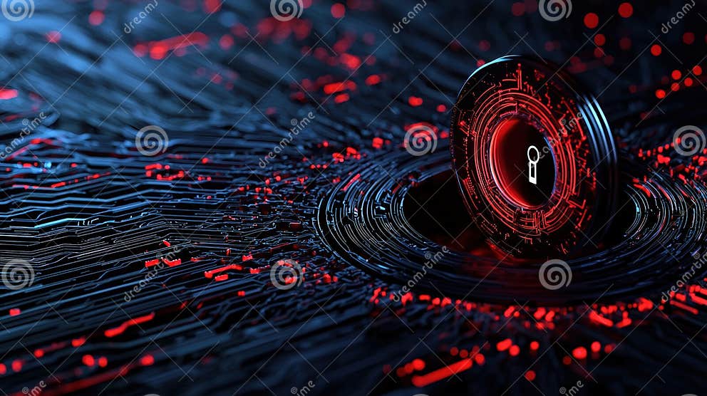Hightech Lock Icon on a Circuit Pattern in Red and Black Colors ...