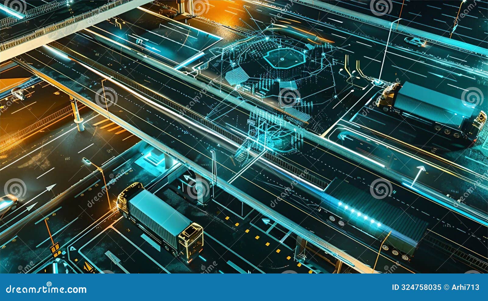 High-tech Logistics Hub with Autonomous Trucks, Wind Turbines, and ...