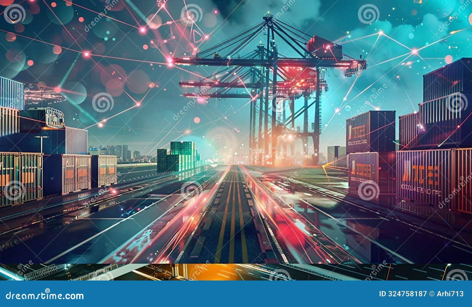 High-tech Logistics Hub with Autonomous Trucks, Wind Turbines, and ...