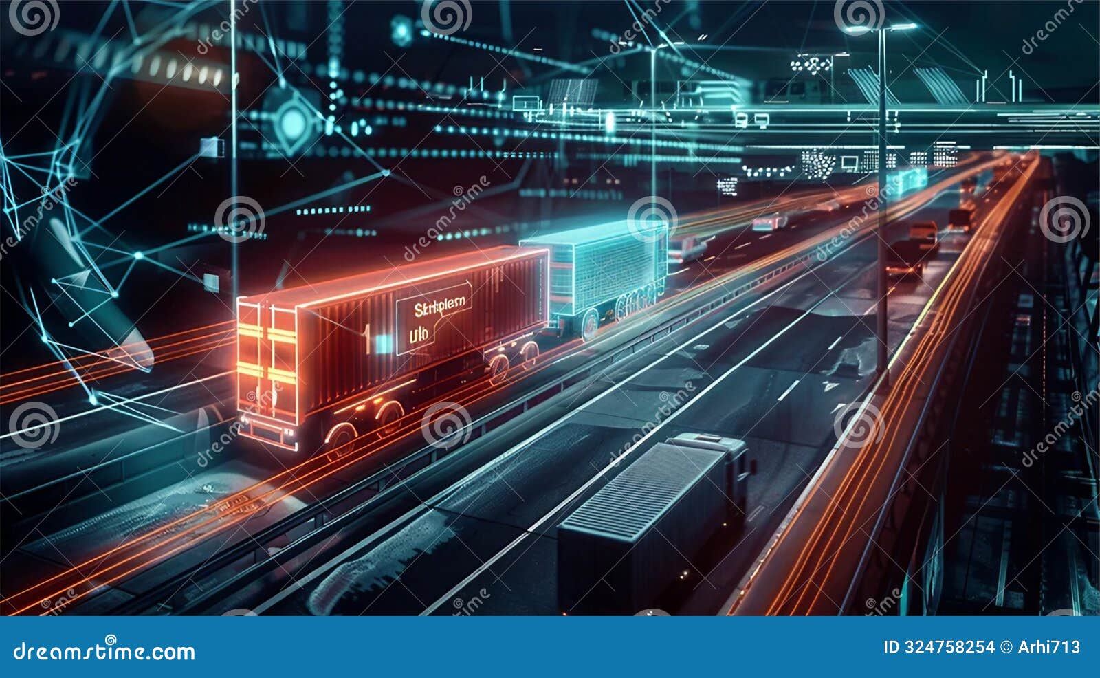 High-tech Logistics Hub with Autonomous Trucks, Wind Turbines, and ...