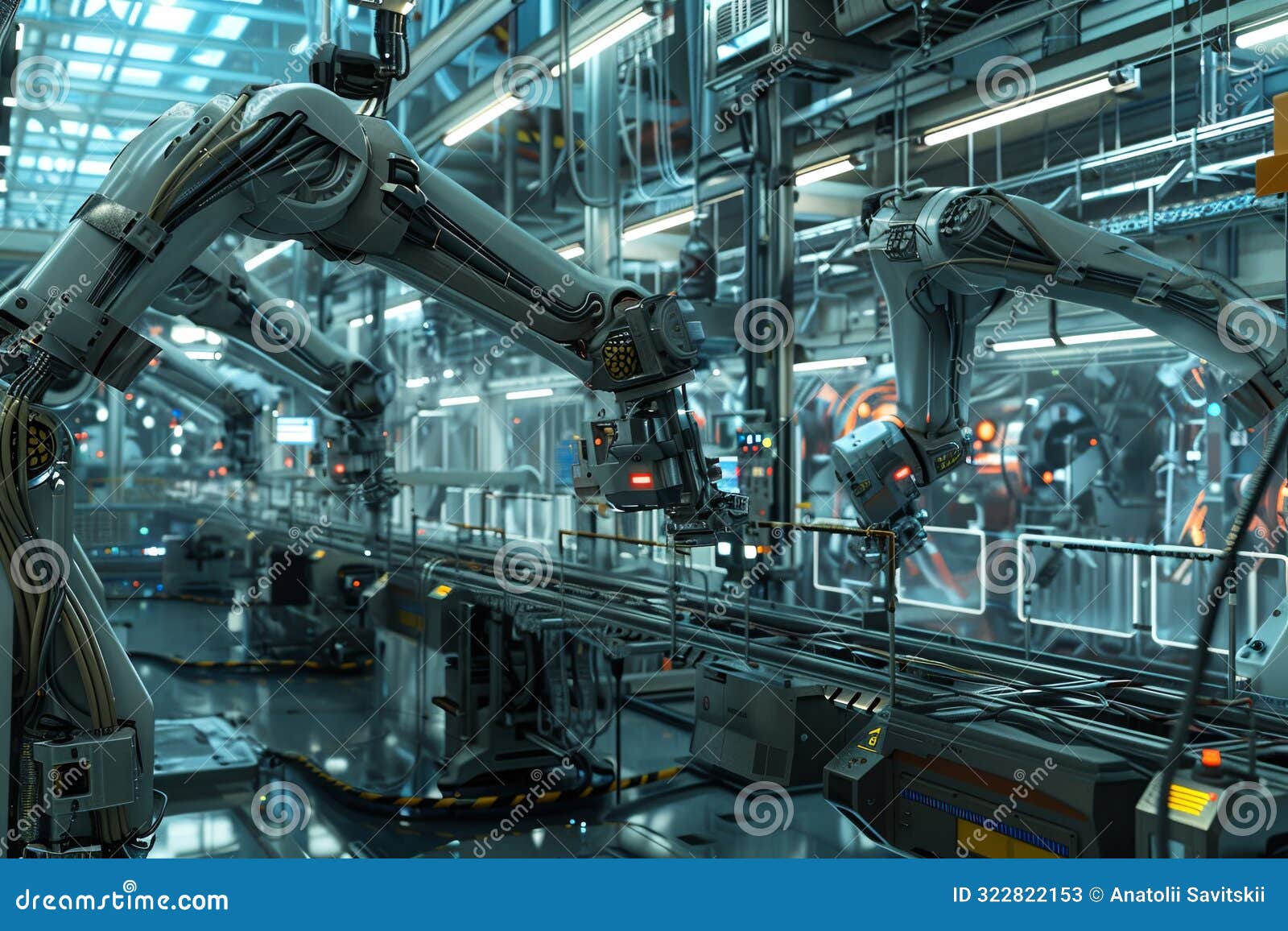 A High-tech Manufacturing Plant with Robotic Arms and Automated Systems ...