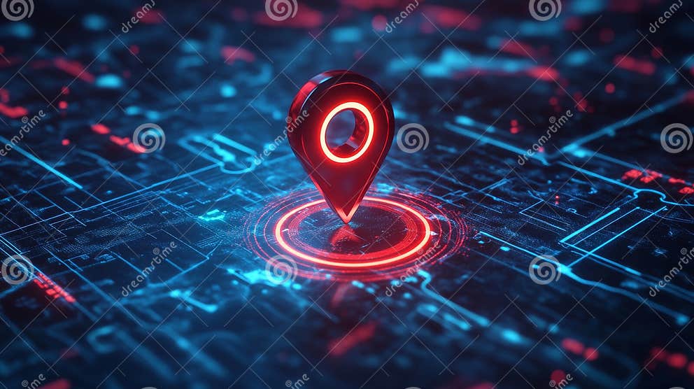A High-tech Map Interface Displaying a Location Marker. Stock Image ...