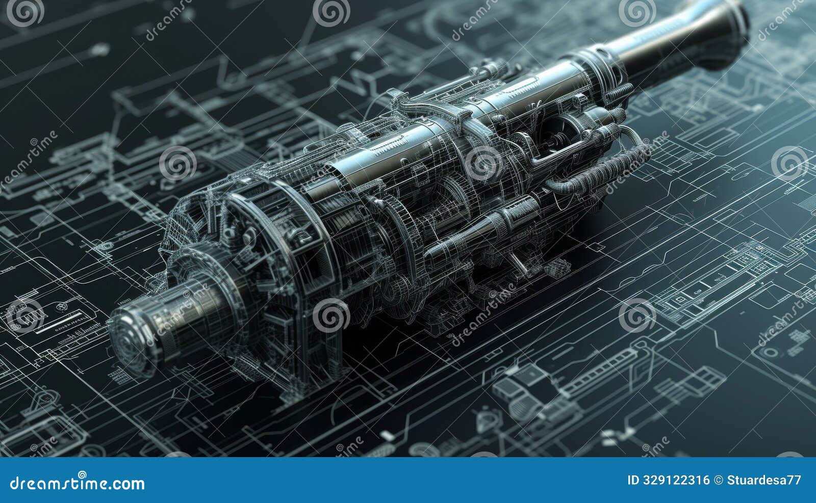 High-tech Mechanical Part on Blueprint Background Stock Photo - Image ...