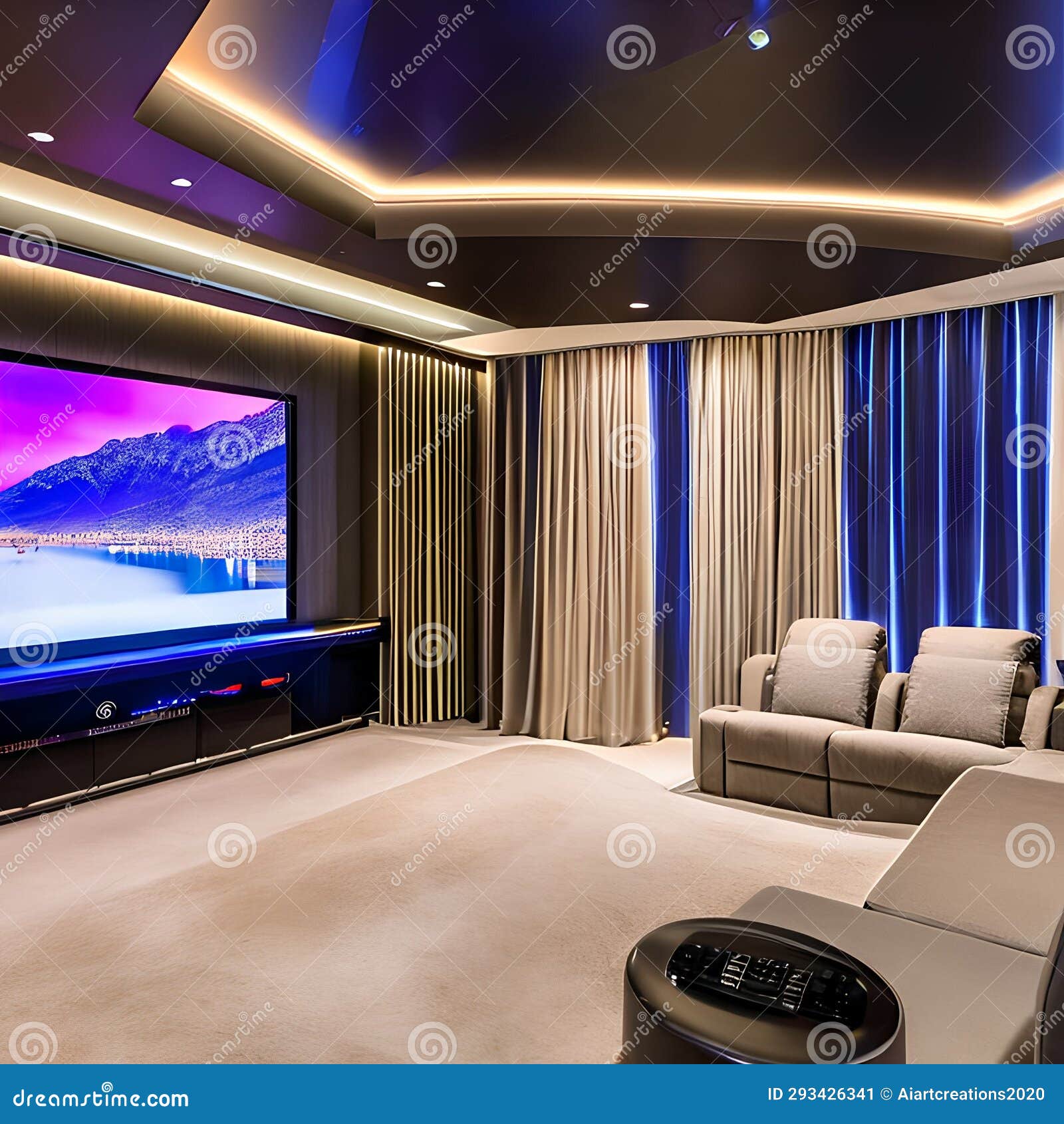 A High-tech Media Room with a Massive Screen, Comfortable Recliners ...