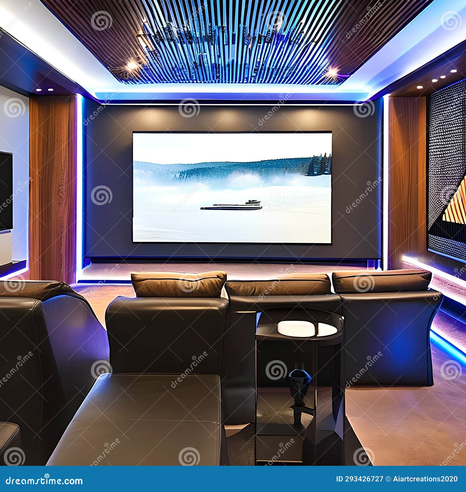 A High-tech Media Room with a Massive Screen, Comfortable Recliners ...
