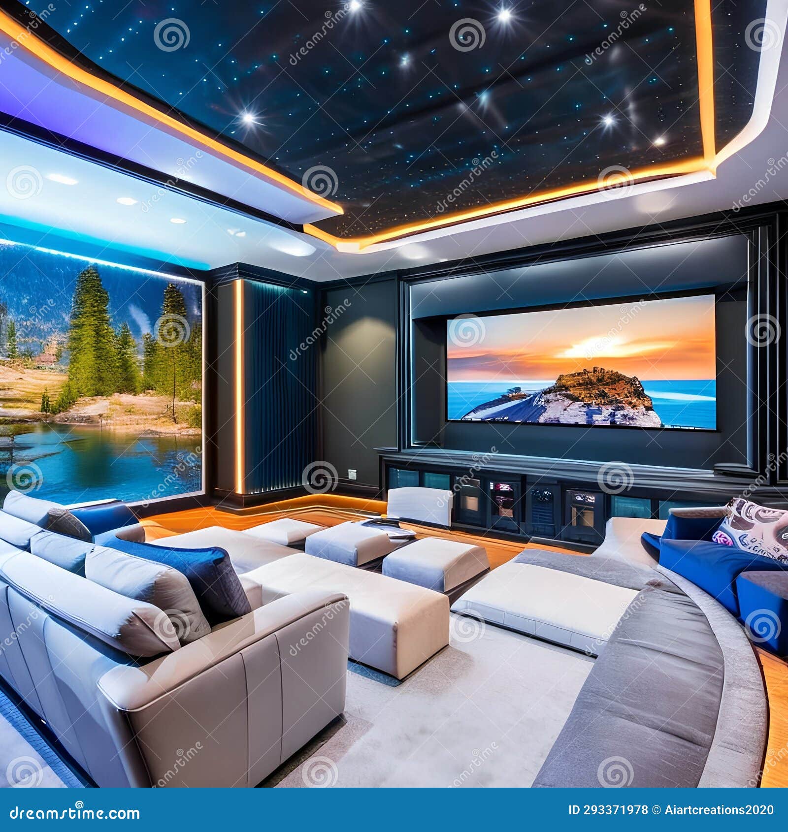 A High-tech Media Room with a Massive Screen, Comfortable Recliners ...