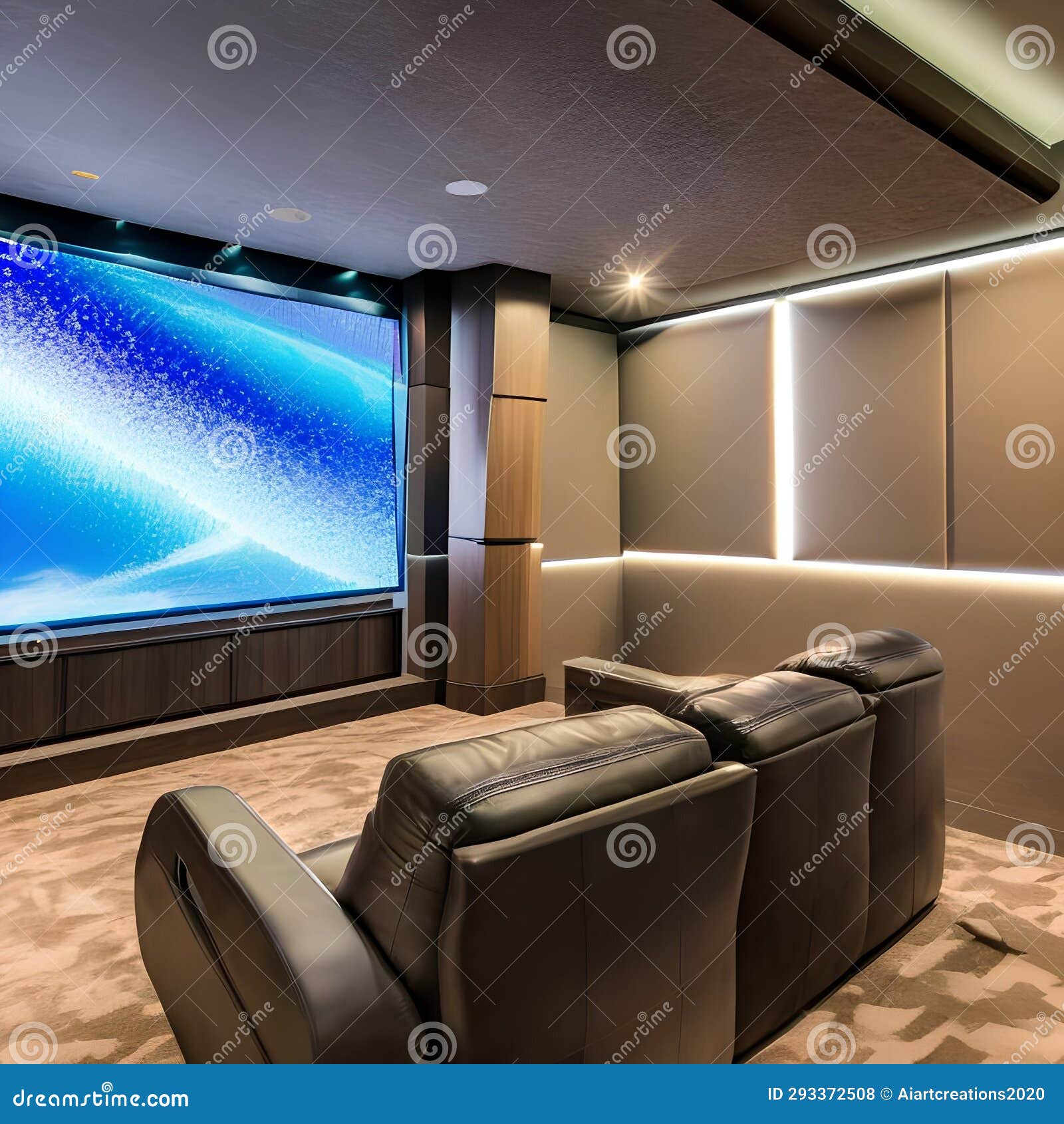 A High-tech Media Room with a Massive Screen, Comfortable Recliners ...