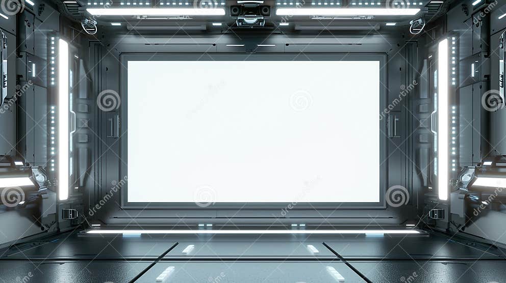 A High-tech Media Wall with a Blank Screen LCD, Surrounded by a ...