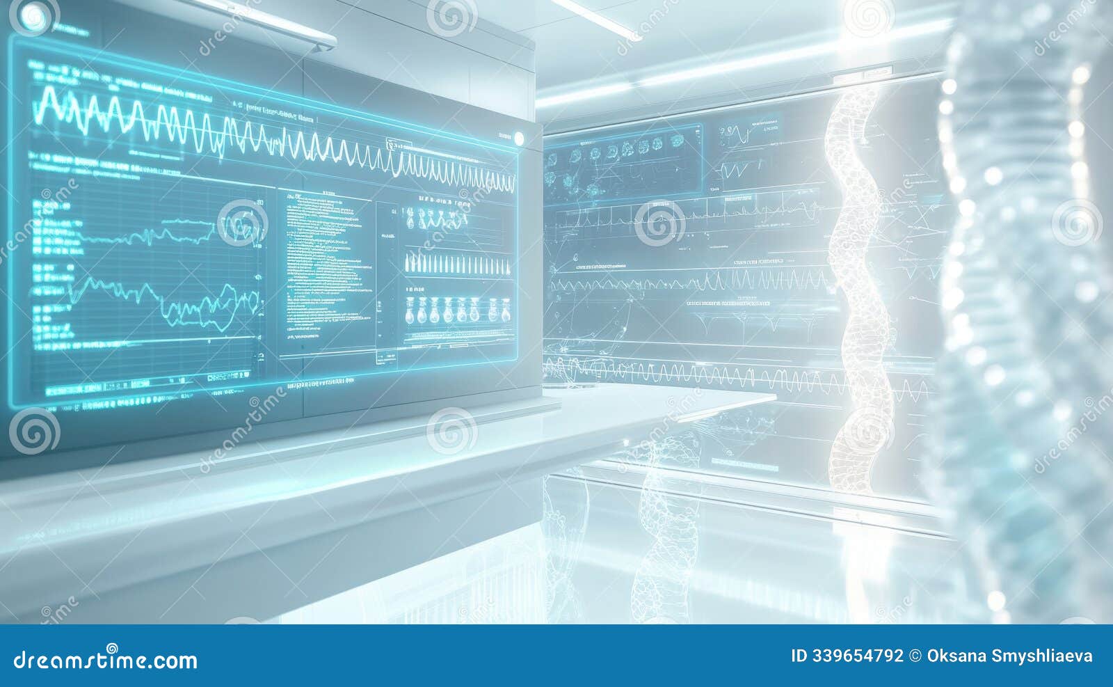 High-Tech Medical Research Laboratory with DNAnd Data Analysis Screens ...