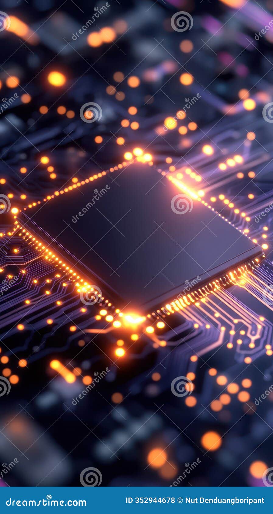 Microchip Glowing In Burgundy Colors. Technological And Futuristic ...