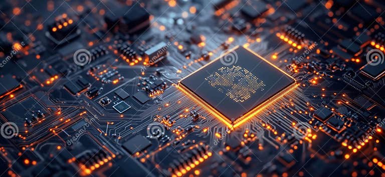 High-tech Microprocessor on Circuit Board with Glowing Connections and ...