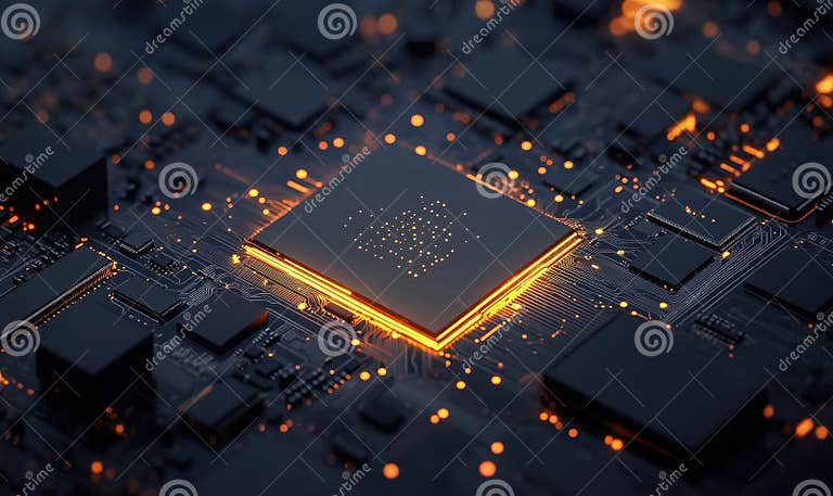 High-tech Microprocessor with Glowing Circuitry and Intricate Design ...