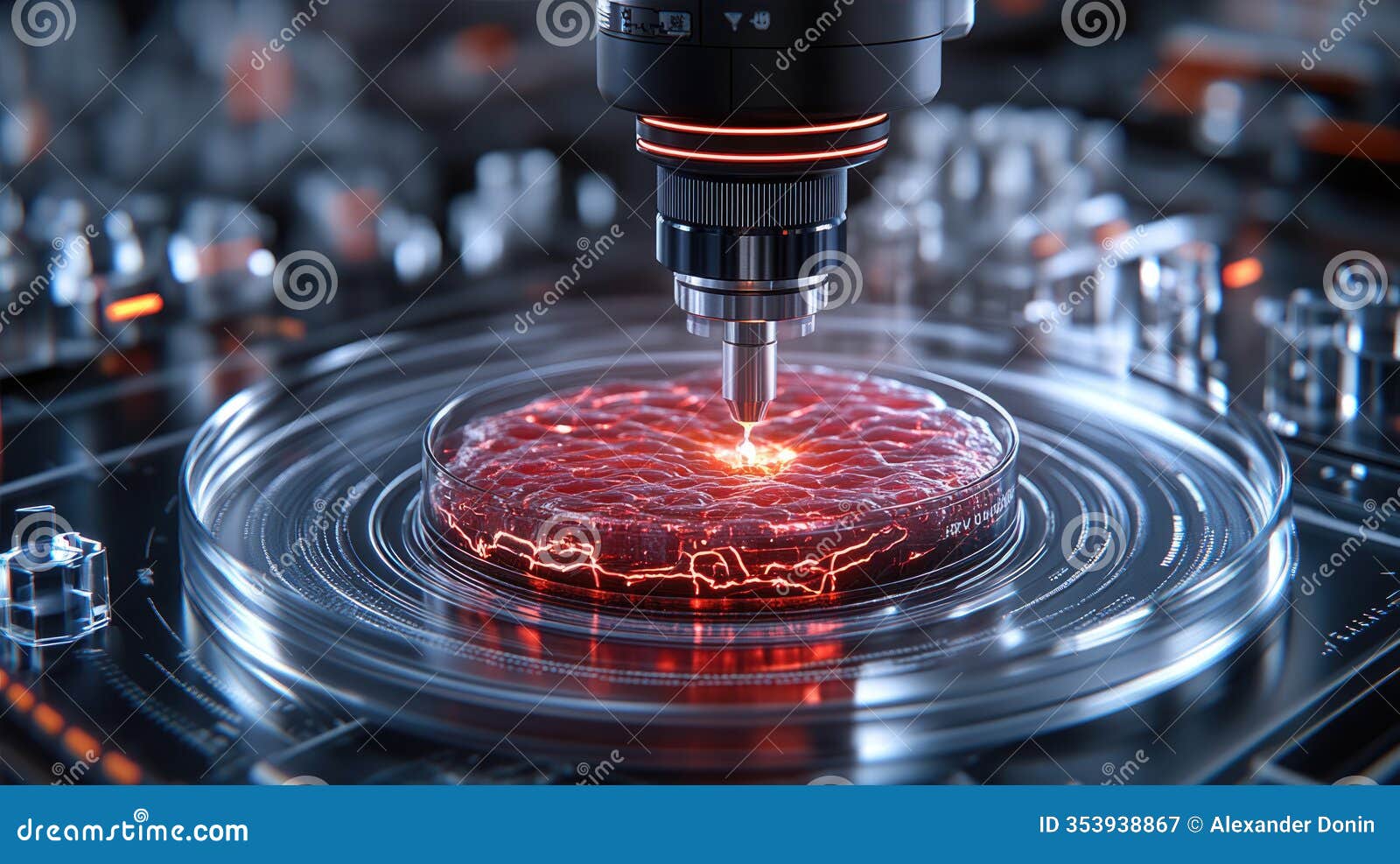 A High-tech Microscope Projecting Red Laser Light To Analyze Biological ...