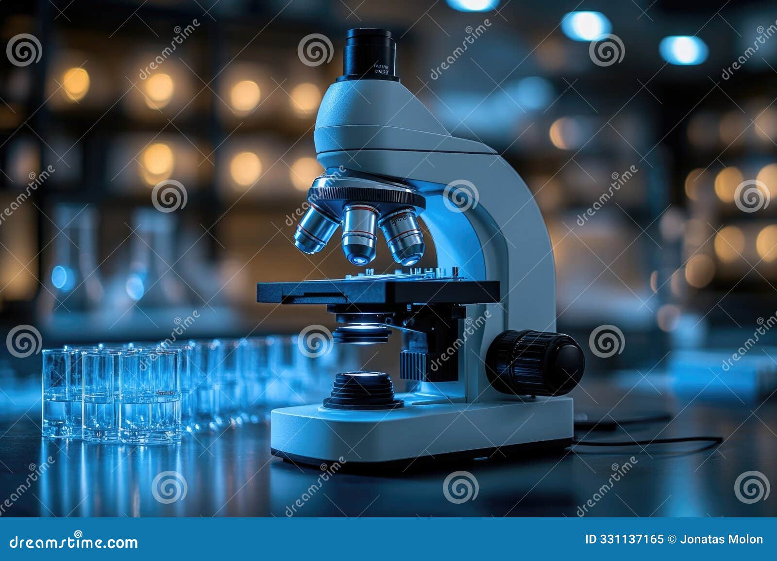 High-Tech Microscope and Test Tubes on Laboratory Table for Advanced ...
