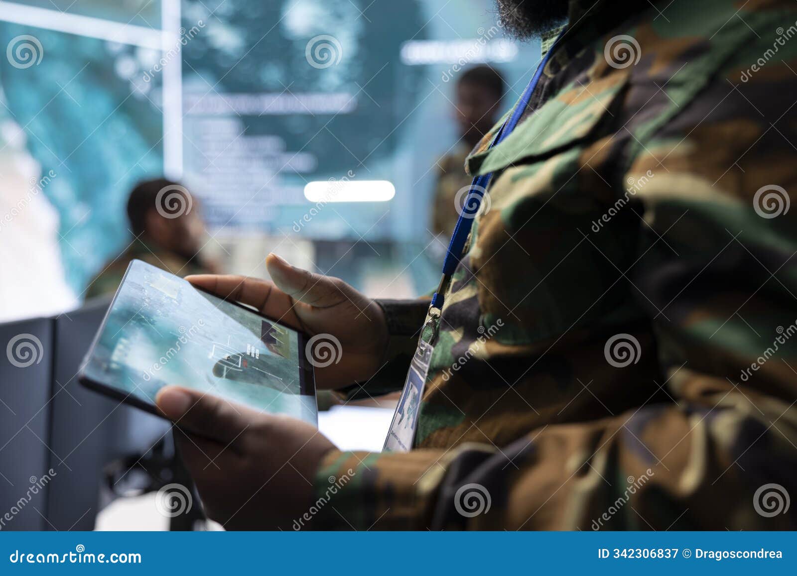 High Tech Military Office with Soldiers Analyzing Real Time Data Stock ...